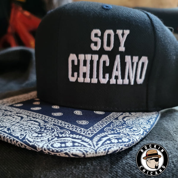 Soy Chicano Blue and black Bandana Snapback hat – Rockin Chicano